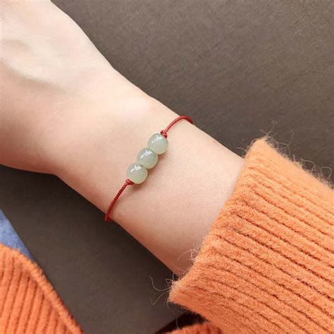 Buddha Stones Three Beads Jade Luck String Weave Bracelet Buddhastoneshop