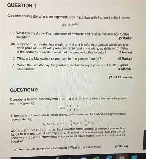 Solved Question 1 Consider An Investor Who Is An Expected
