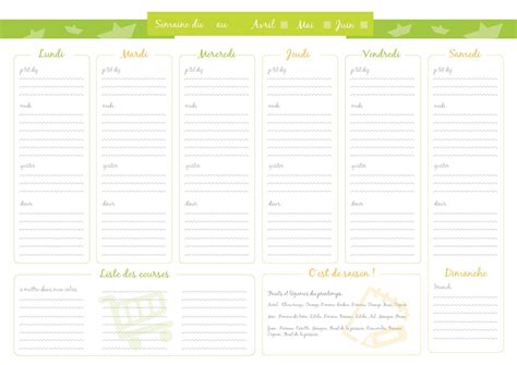 Modèle De Menu De La Semaine à Imprimerplanning De Repas Sous Forme De