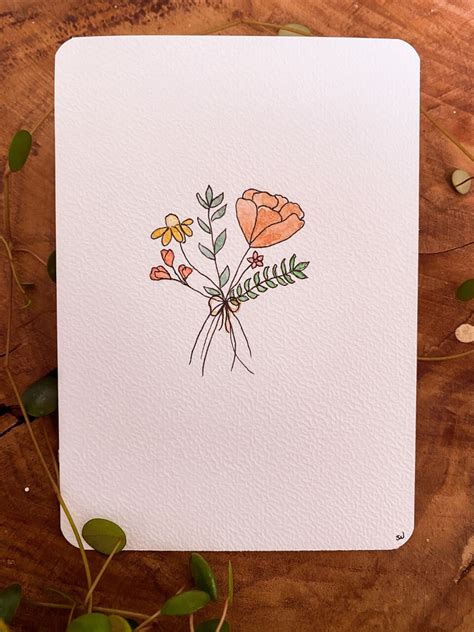 Papieren Boeketje Handgemaakte Kaart Bloemen Aquarel Etsy