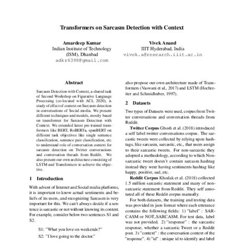 Transformers On Sarcasm Detection With Context Acl Anthology