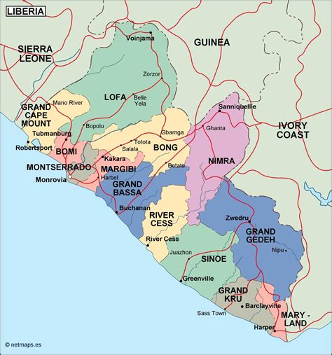 Liberia Political Map Vector Eps Maps Eps Illustrator Map Vector Maps