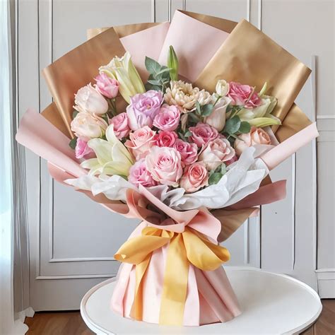 T Elegant Lily And Rose Arrangement
