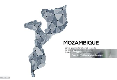 모잠비크 통신 네트워크 지도 도시 조명이 있는 낮은 폴리 전역 맵의 벡터 이미지입니다 삼각형과 점의 형태로 지도 0명에 대한 스톡 벡터 아트 및 기타 이미지 Istock