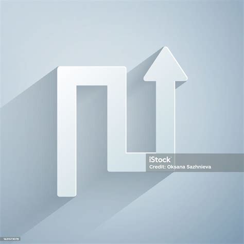 회색 배경에 격리된 용지 컷 화살표 아이콘입니다 방향 화살표 머리 기호입니다 탐색 포인터 기호입니다 종이 아트 스타일 벡터 3차원 형태에 대한 스톡 벡터 아트 및 기타