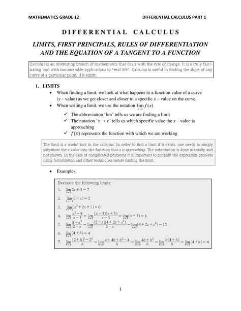 Grade 12 Mathematics Differential Calculus Studocu