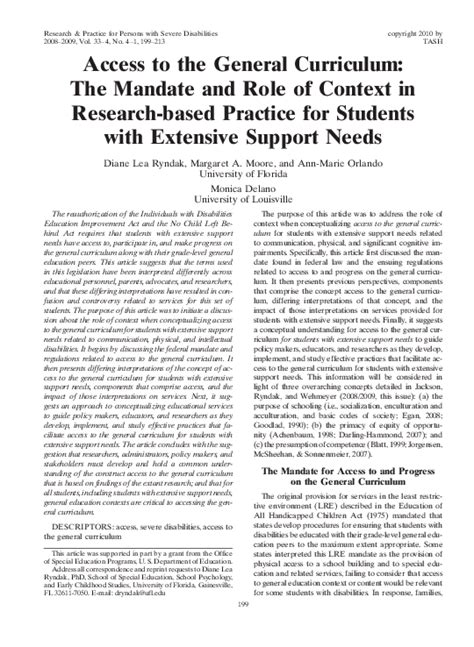 Pdf Access To The General Curriculum The Mandate And Role Of Context In Research Based
