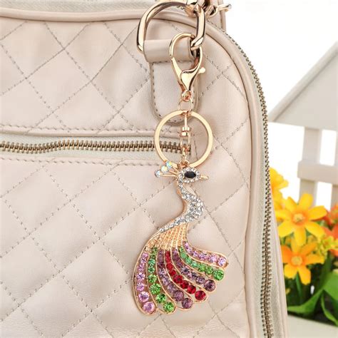 Fashion Crystal Rhinestone Peafowl Peacock Pendant Key Chain Women