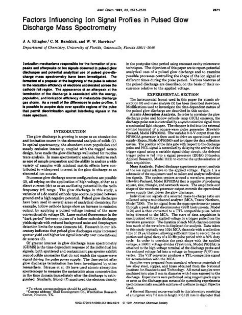 Pdf Factors Influencing Ion Signal Profiles In Pulsed Glow Discharge