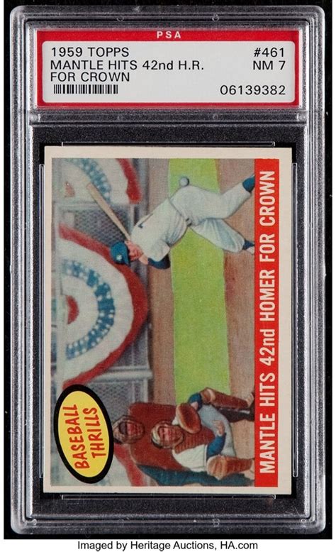 1959 Topps Mickey Mantle Hits 42nd Homer For Crown 461 Psa Nm Lot