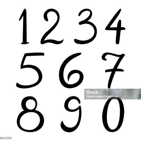 손으로 그린 서 예 스타일에 숫자를 설정 합니다 벡터 숫자 흰색 배경에 고립입니다 그리기에 대한 스톡 벡터 아트 및 기타 이미지 그리기 낙서 패턴 벡터 Istock