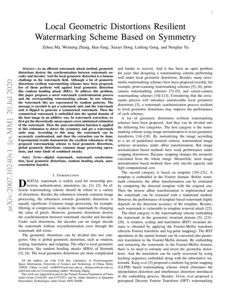 Local Geometric Distortions Resilient Watermarking Scheme Based On