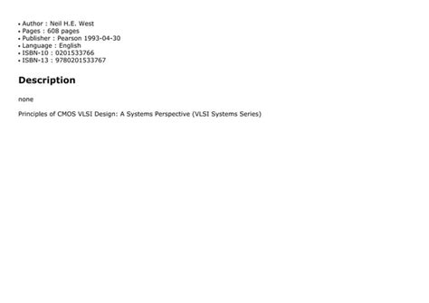 Principles Of Cmos Vlsi Design A Systems Perspective Vlsi Systems