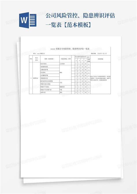 Xx公司风险管控、隐患辨识评估一览表【范本】word模板下载 编号lowmgxyr 熊猫办公