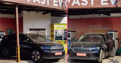 Skoda Indias Upcoming Kia EV Rival Seen At Charging Station Car Blog India
