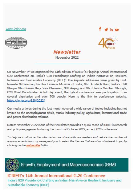 Newsletter Vol VI Issue 11 ICRIER