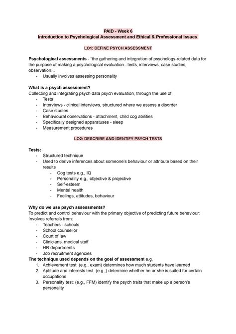 PAID Week 6 Week 6 Lecture Notes PAID Week 6 Introduction To Psychological Assessment