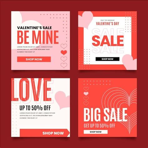 발렌타인 데이 인스 타 그램 포스트 컬렉션 무료 벡터 Instagram Posts Event Poster Layout Valentines