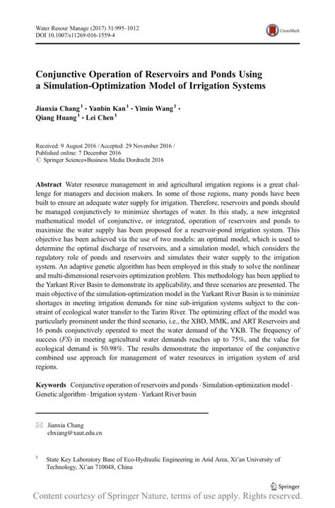 Conjunctive Operation Of Reservoirs And Ponds Using A Simulation Optimization Model Of