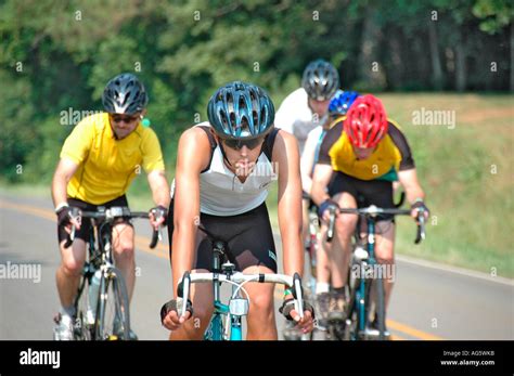 Bicycle Riders In Full Safety Gear Riding The Public Highways Of The Us