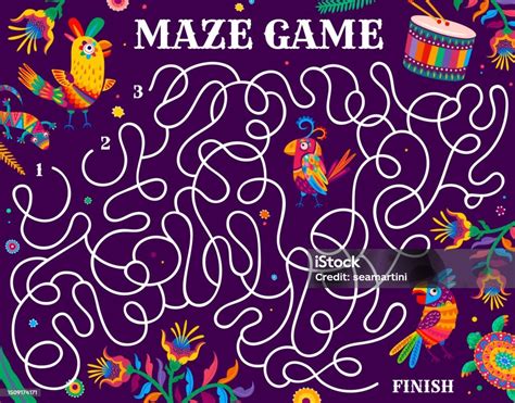 Labirin Labirin Kartun Meksiko Burung Beo Brasil Ilustrasi Stok Unduh Gambar Sekarang