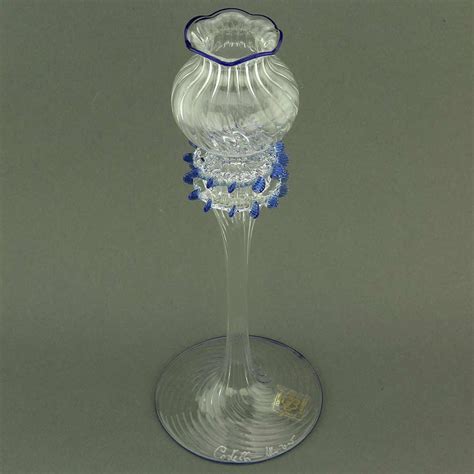 Murano Glass Candle Holders Cristallo And Blue Floral Murano Glass