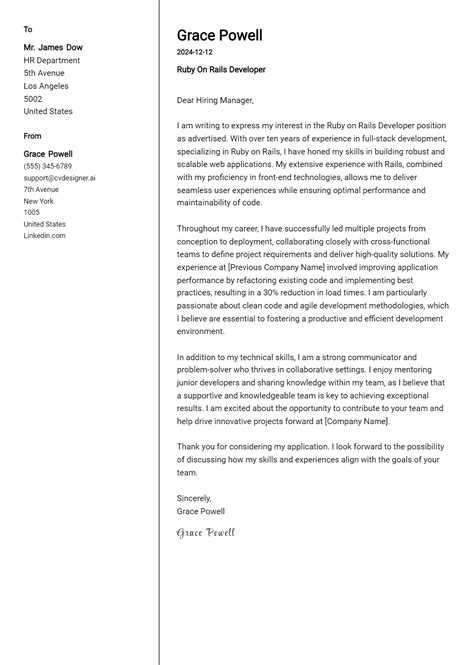 Ruby On Rails Developer Cover Letter Examples And Templates For