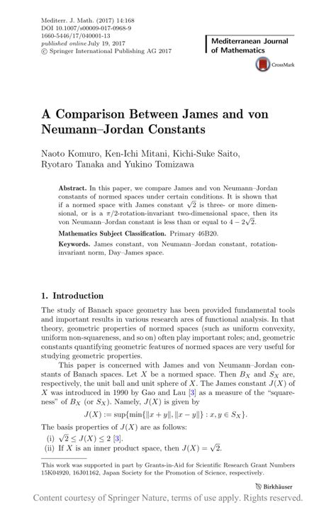 A Comparison Between James And Von Neumannjordan Constants Request Pdf