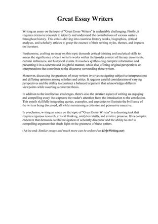 Great Essay Writers Pdf