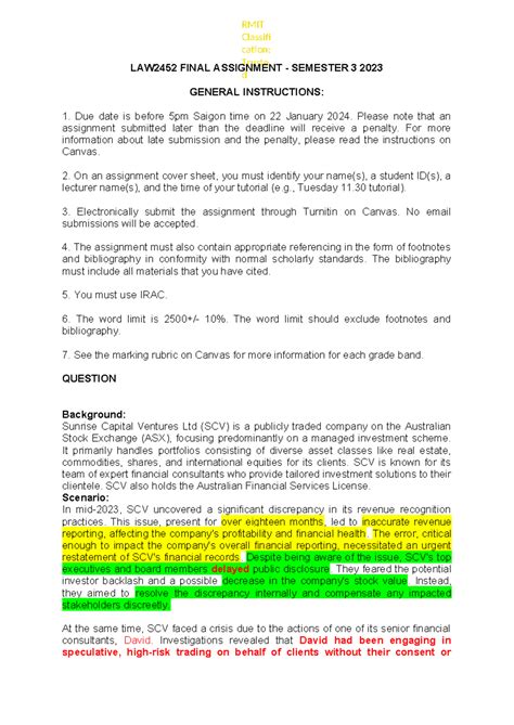 Law2452 Final Assignment Question Sem 3 2023 Rmit Classifi Cation