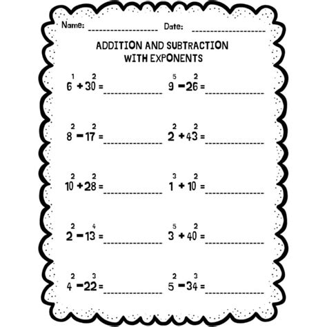 6th Grade Exponents Addition And Subtraction Worksheets Tpt
