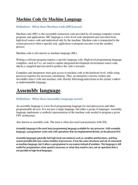 Machine Code And Assembly Language Guide Pdf Programming Language Assembly Language