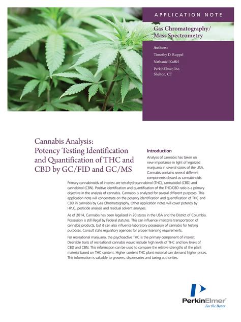 Cannabis Analysis Identification And Quantification Of Thc And Cbd By Gc Fid And Gc Ms Pdf