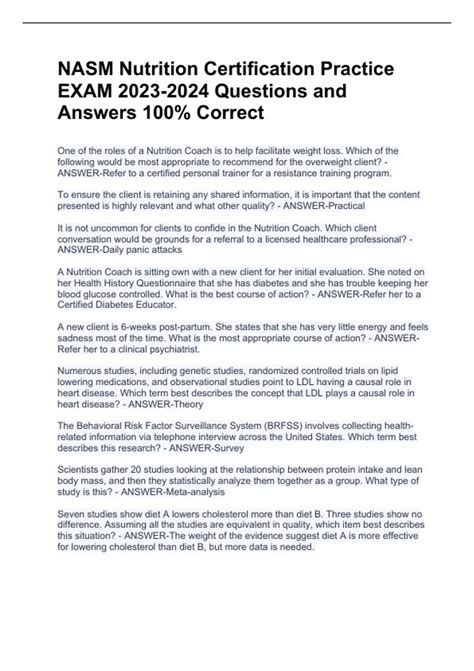 Nasm Nutrition Certification Practice Exam Questions And Answers