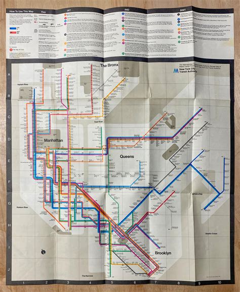 1974 New York City Subway Guide Folding Map Massimo Vignelli Golden