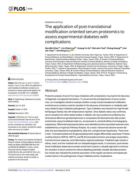 Pdf The Application Of Post Translational Modification Oriented Serum Proteomics To Assess