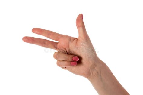 Main Femelle Montrant Le Geste Avec Trois Doigts Photo Stock Image Du