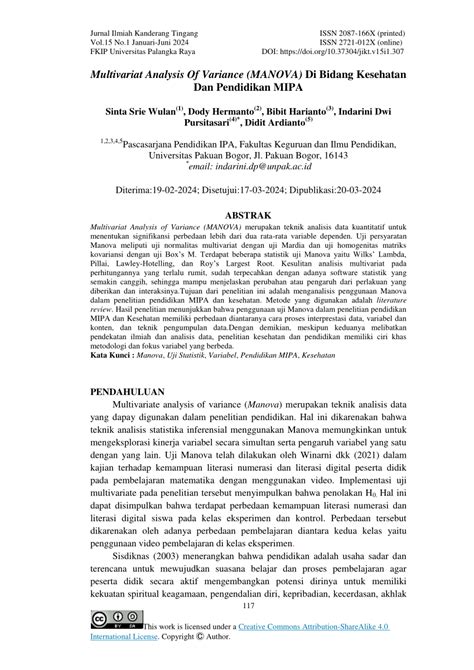 Pdf Multivariat Analysis Of Variance Manova Di Bidang Kesehatan Dan