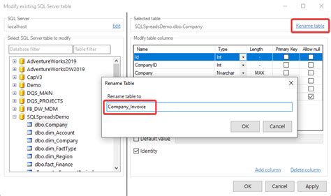 modify sql server table columns