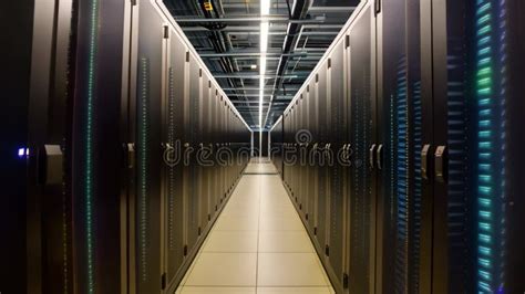 Rows Of Servers In A Data Center Massive Server Room With Endless