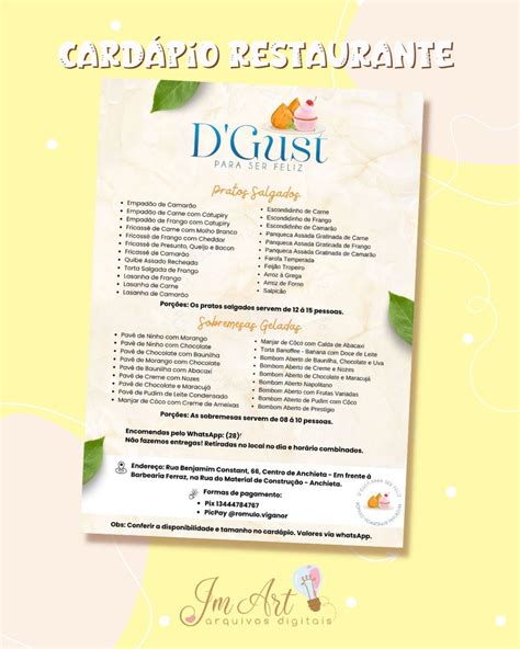 Cardápio Do Dia Para Restaurante Arquivo Digital Elo7
