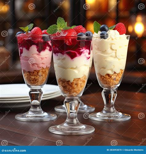 Exquisite Dessert Cups With Yogurt And Fruit In Multi Layered