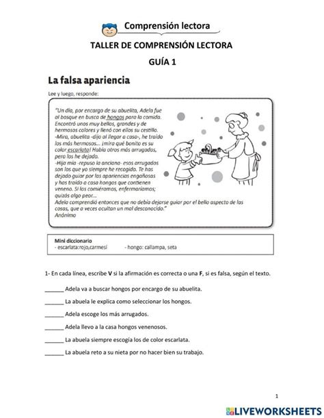 Taller De Comprensión Lectora Tercero Básico 1 Worksheet Taller