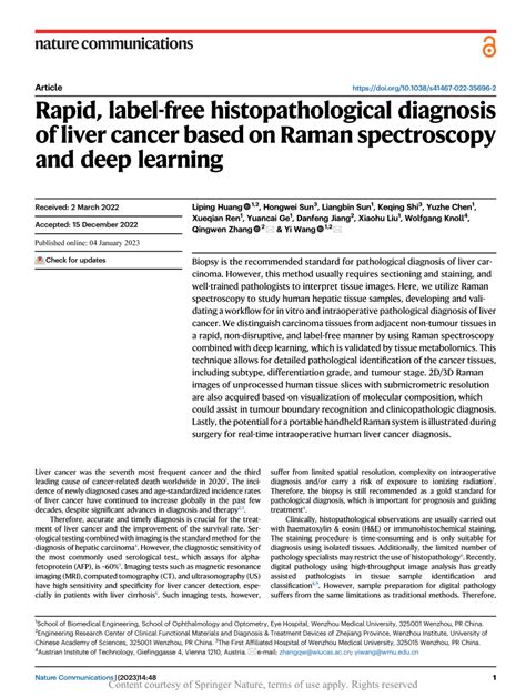 PDF Rapid Label Free Histopathological Diagnosis Of Liver Cancer
