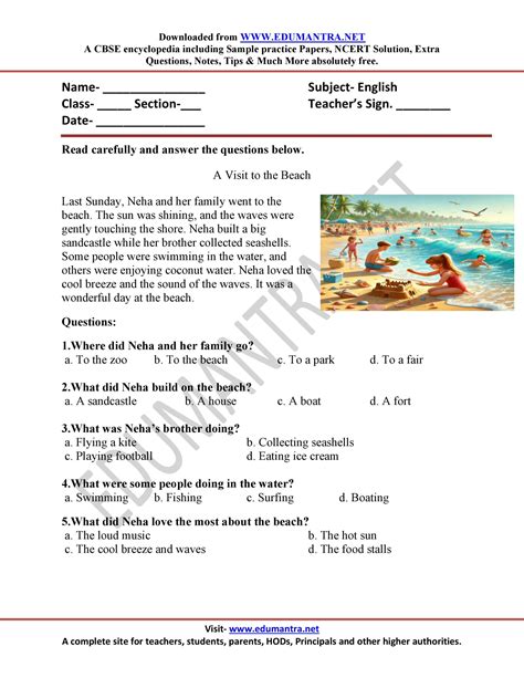 50 English Passage For Class 2 Reading Passages With Questions