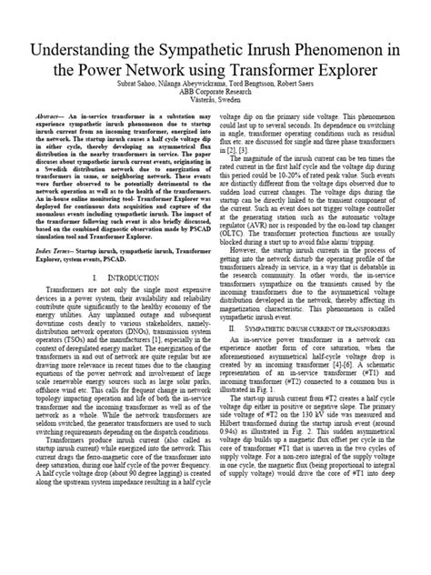 Understanding The Sympathetic Inrush Phenomenon Pdf Transformer