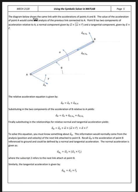 Solved Page 5 МЕСh 2120 Using The Symbolic Solver In Matlab