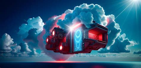 Generative Ai Glowing Cloud Icon Technology Concept Exploded Panel With Cloud Services And Data