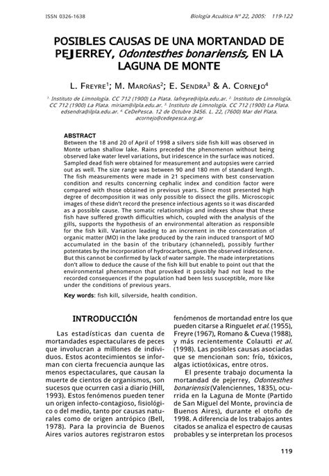 Pdf Posibles Causas De Mortandad Del Pejerrey Odontesthes