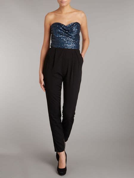 Tfnc Sequin Bandeux Jumpsuit In Blue Navy Lyst